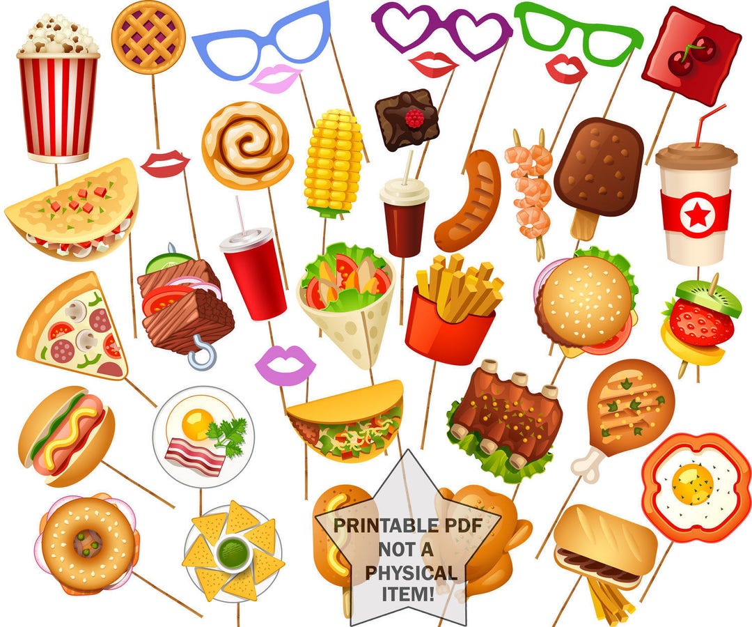 Food Photo Booth Props: 38 Piece Party Set (digital Download) - Etsy