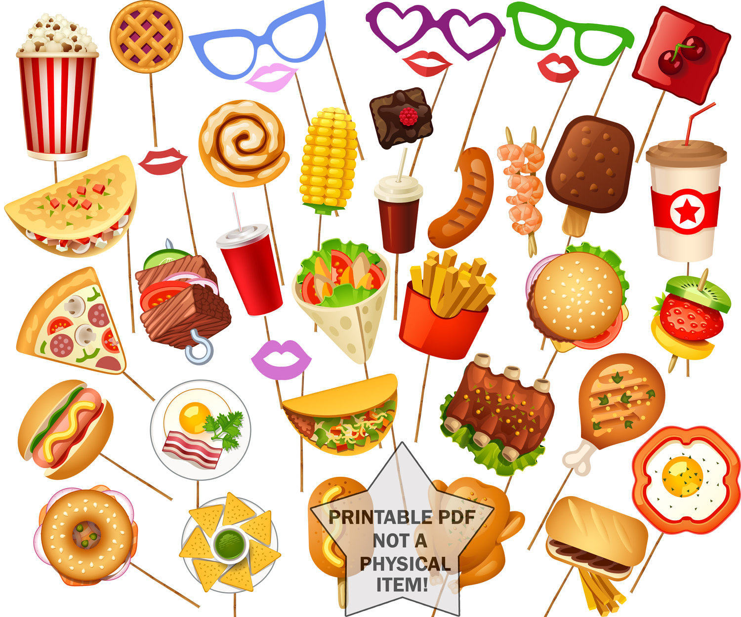 Food Photo Booth Props: 38 Piece Party Set (digital Download) - Etsy
