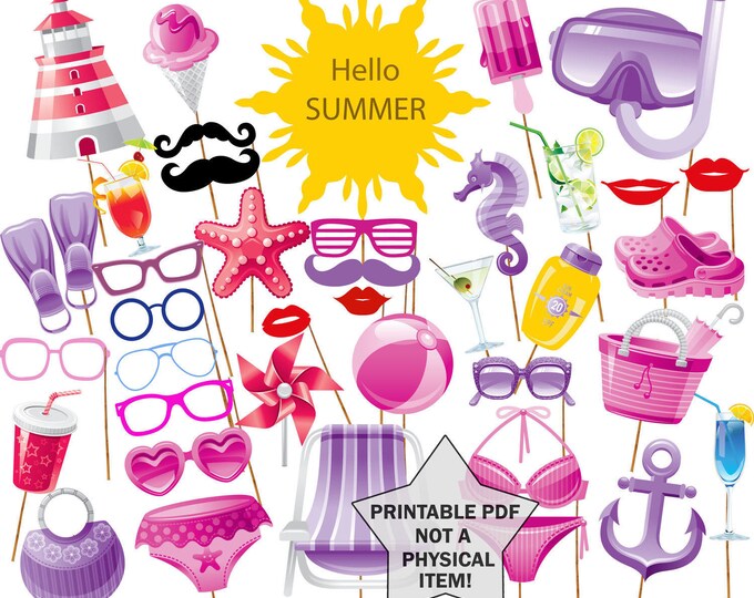 Printable Summer Photo Booth Props - Pool Party Photobooth - Pool Party ...