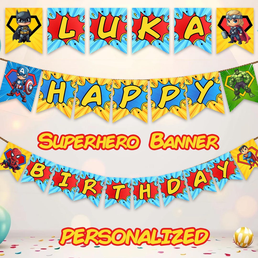 SUPERHERO Birthday Banner, Personalized Printable Birthday Decor ...