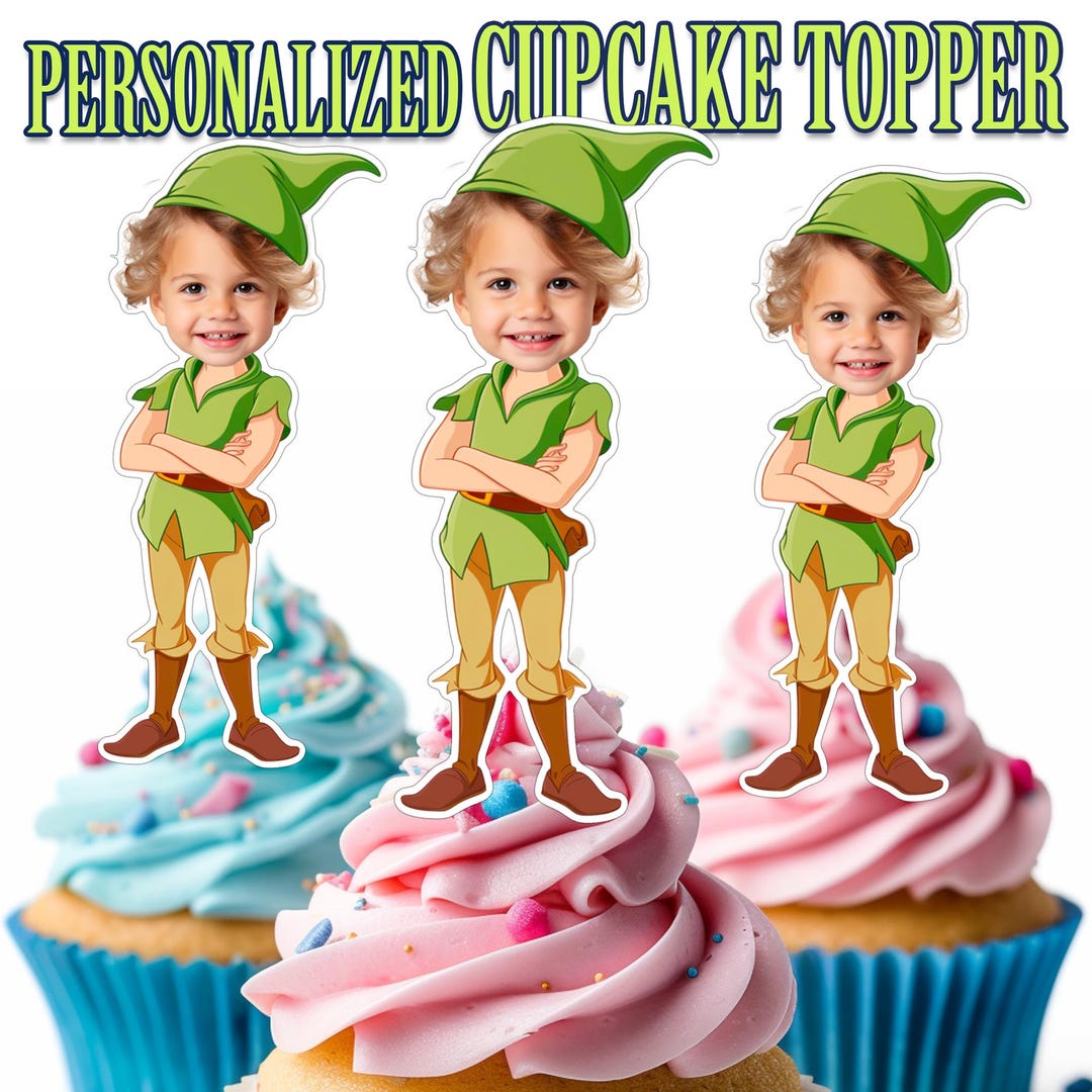 Peter Pan Cupcake Topper, Personalized Peter Pan Face Cupcake Topper ...