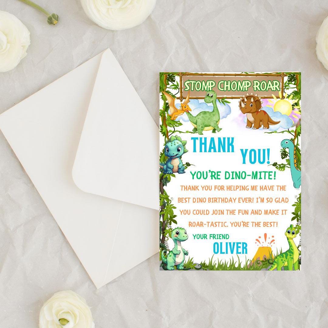 Printable Editable Dinosaur Birthday Thank You Card, Editable Template ...