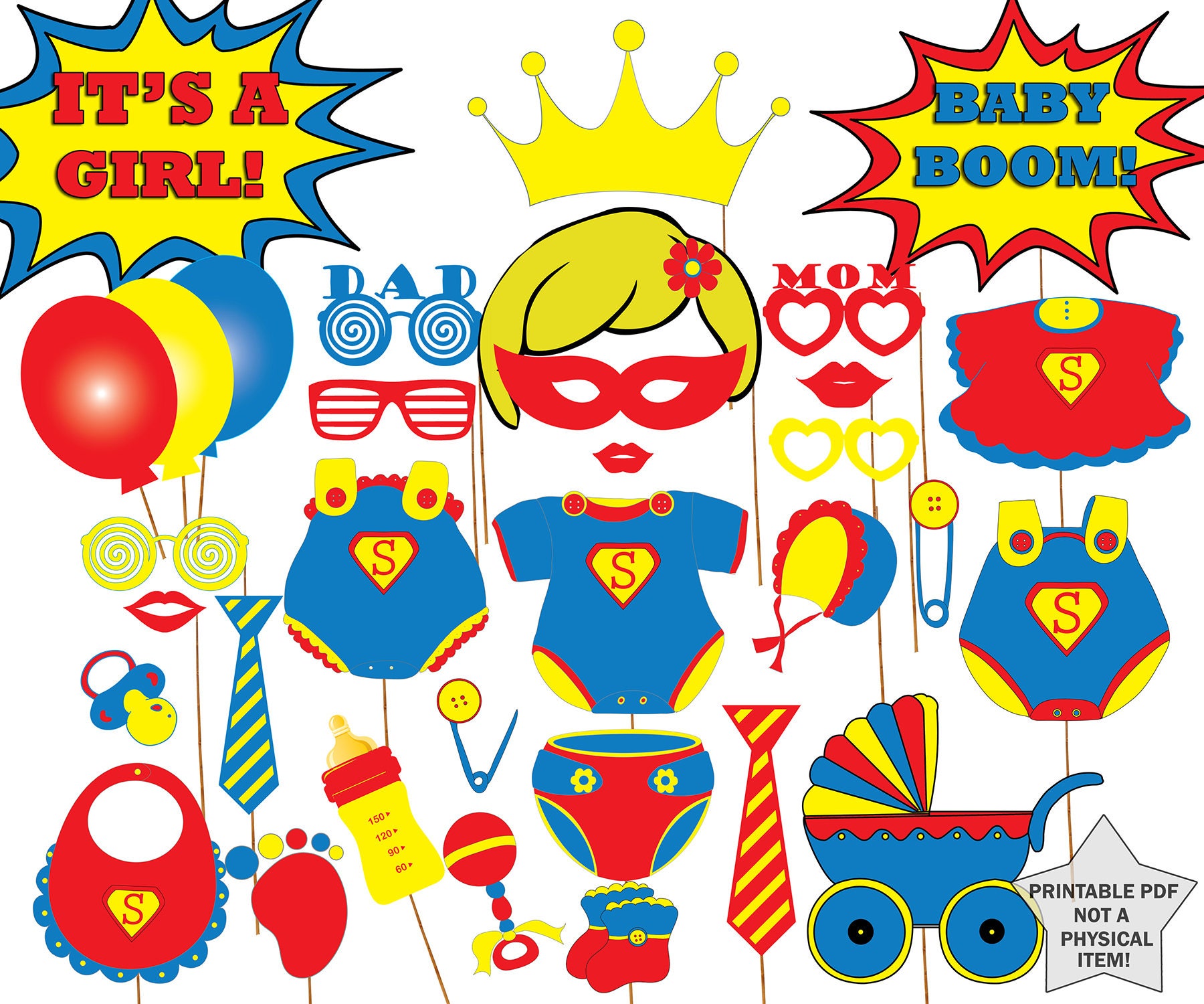 Baby Shower Photo Booth Props: superhero PHOTO Props It's a Girl ...