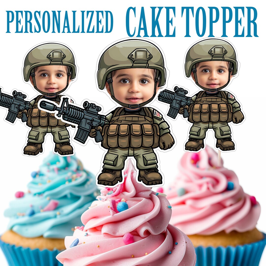 Soldier Cake Topper, Personalized Soldier Face Cupcake Topper ...