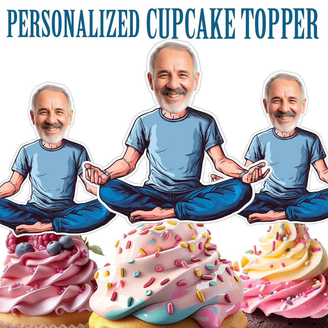 Yoga Male Cupcake Topper, Personalized Yogi Face Cupcake Topper ...