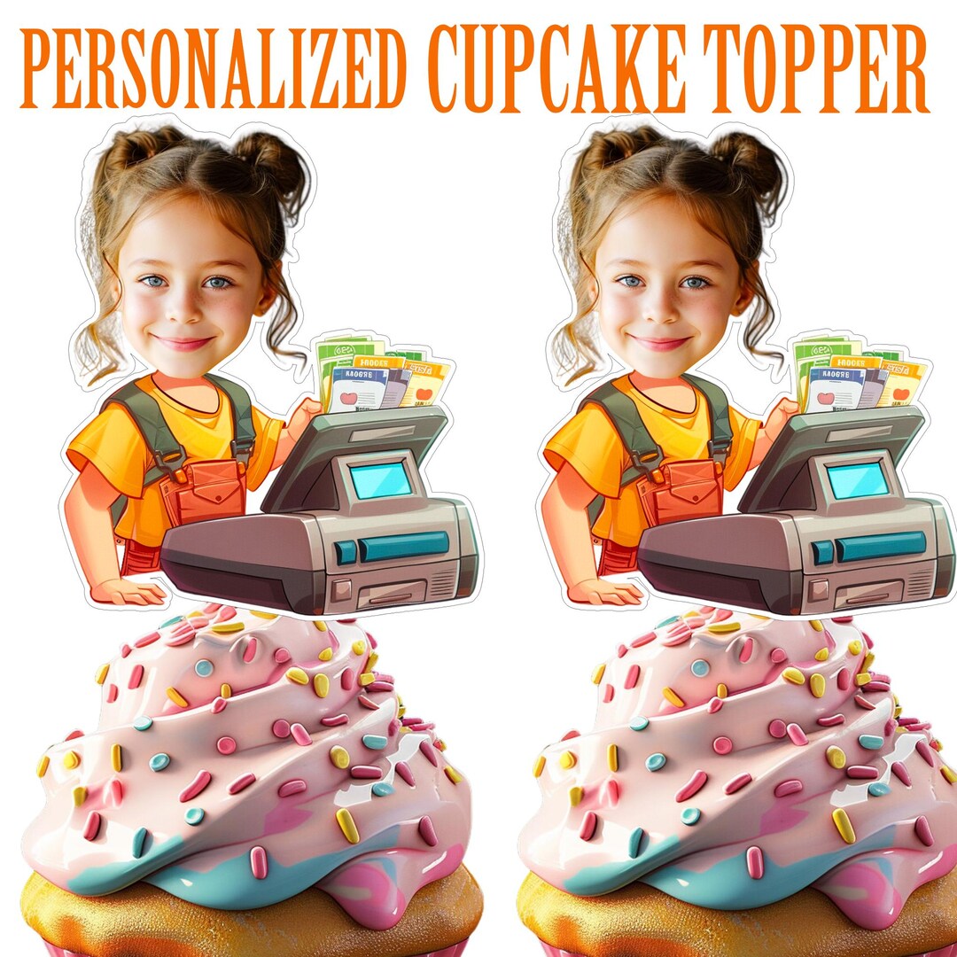 Lady Cashier Cupcake Topper, Personalized Female Teller Face Cupcake ...