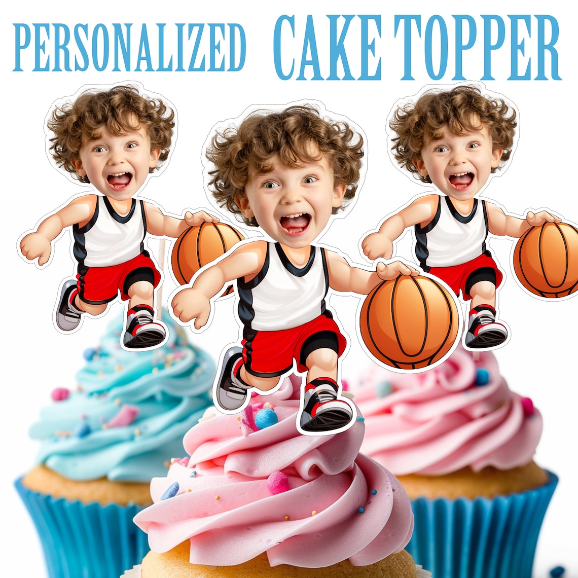 Basketball Cupcake Topper, Personalized Basketball Player Face Cupcake ...