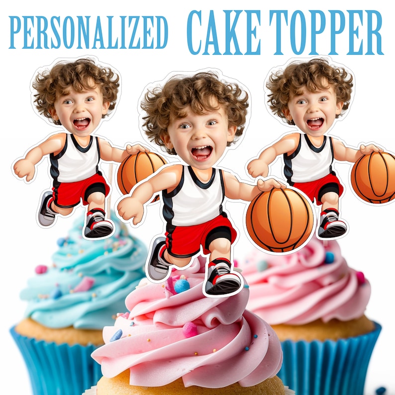 Basketball Cake Topper, Personalized Basketball Player Face Cupcake ...