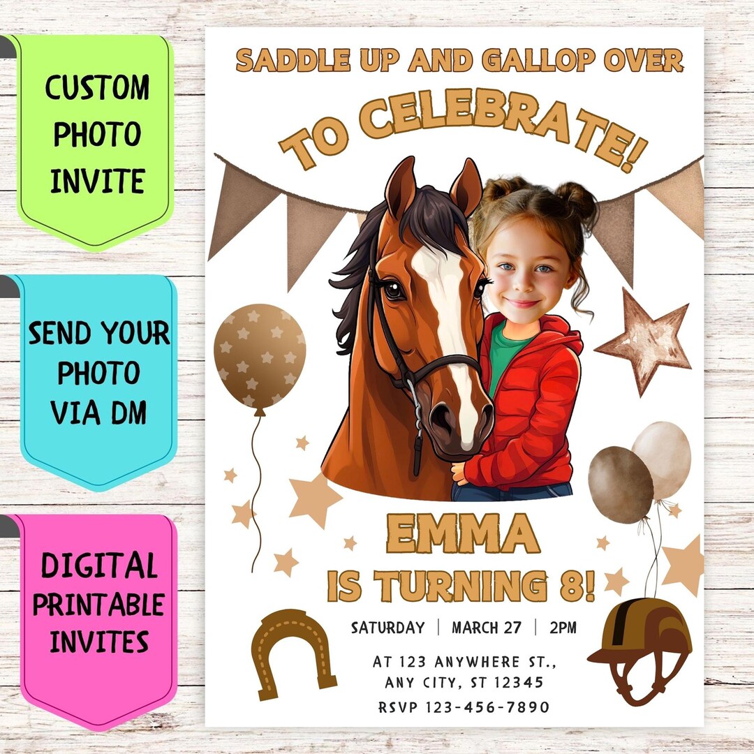 Jockey Birthday Invitation, Custom Face Photo Birthday Invitation ...