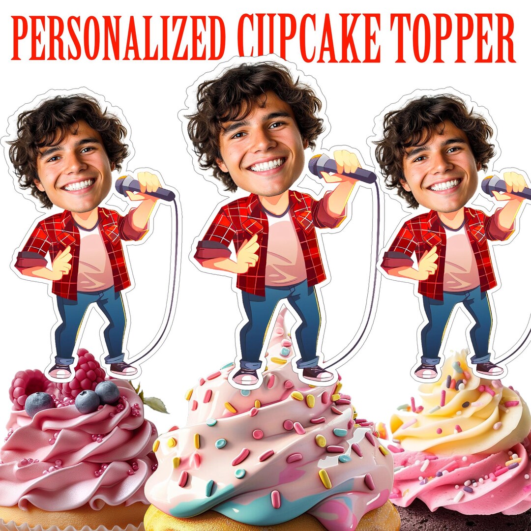 Singer Cupcake Topper, Personalized Rock Star Face Cupcake Topper ...