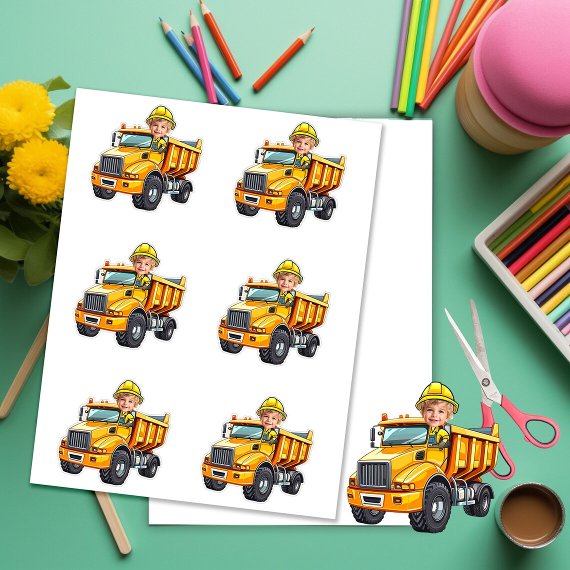Truck Head Cake Topper, Personalized Truck Driver Face Cupcake Topper ...
