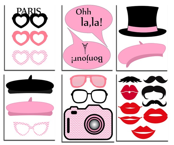 Paris Photo Booth Props PARIS PHOTO PROPS Printable France Photomaton soiree a theme Paris accessoires photo parisiens et accessoires photo mariage Etsy France