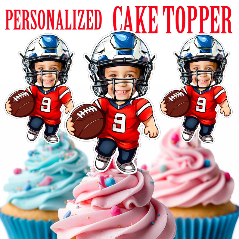 Football Cupcake Topper, Personalized Football Face Cupcake Topper ...