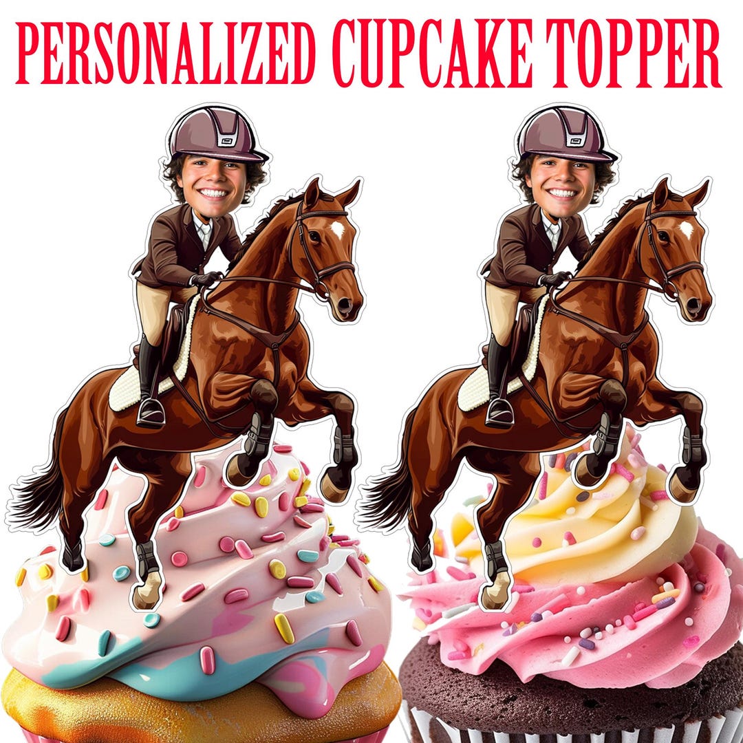 Jockey Cupcake Topper, Personalized Horse Riding Face Cupcake Topper ...