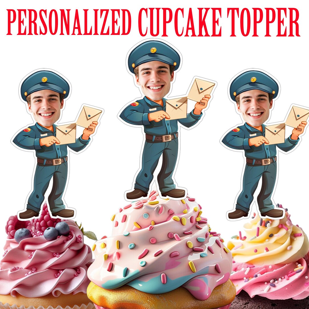 Mailman Cupcake Topper, Personalized Postman Face Cupcake Topper ...