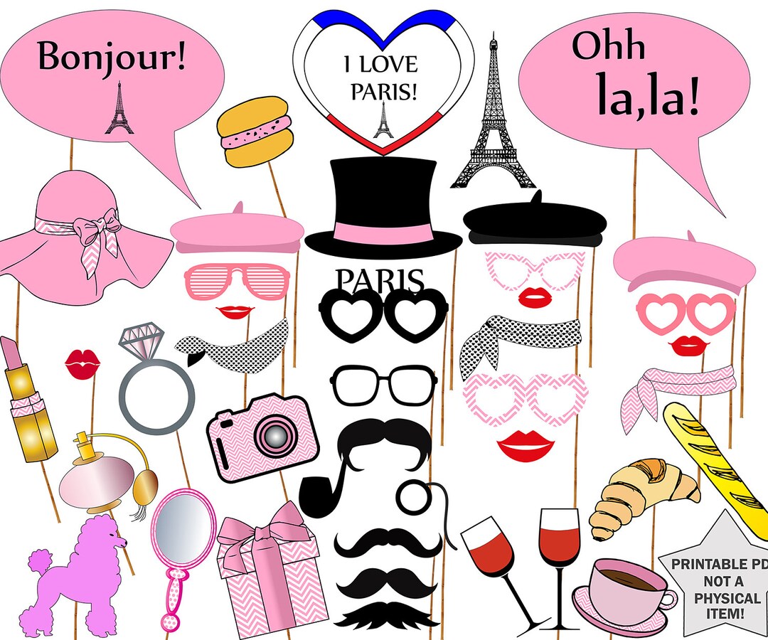 Paris Photo Booth Props: 42 Printable Party Props (digital Download) - Etsy