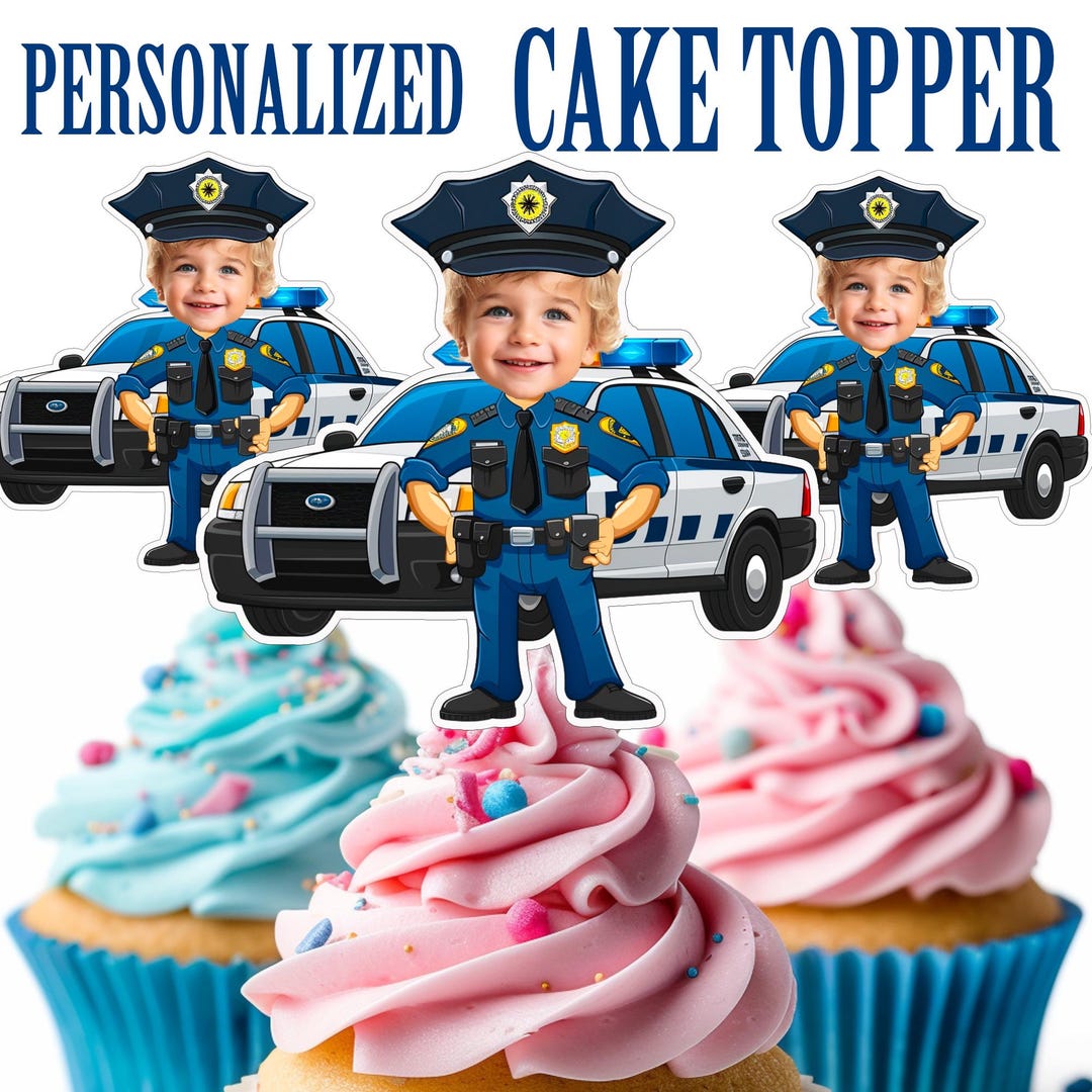 Policeman Cupcake Topper, Personalized Policeman Face Cupcake Topper ...