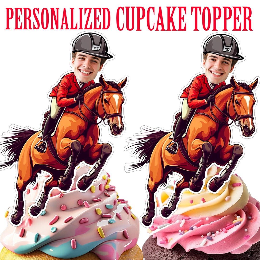 Jockey Cupcake Topper, Personalized Horse Riding Face Cupcake Topper ...