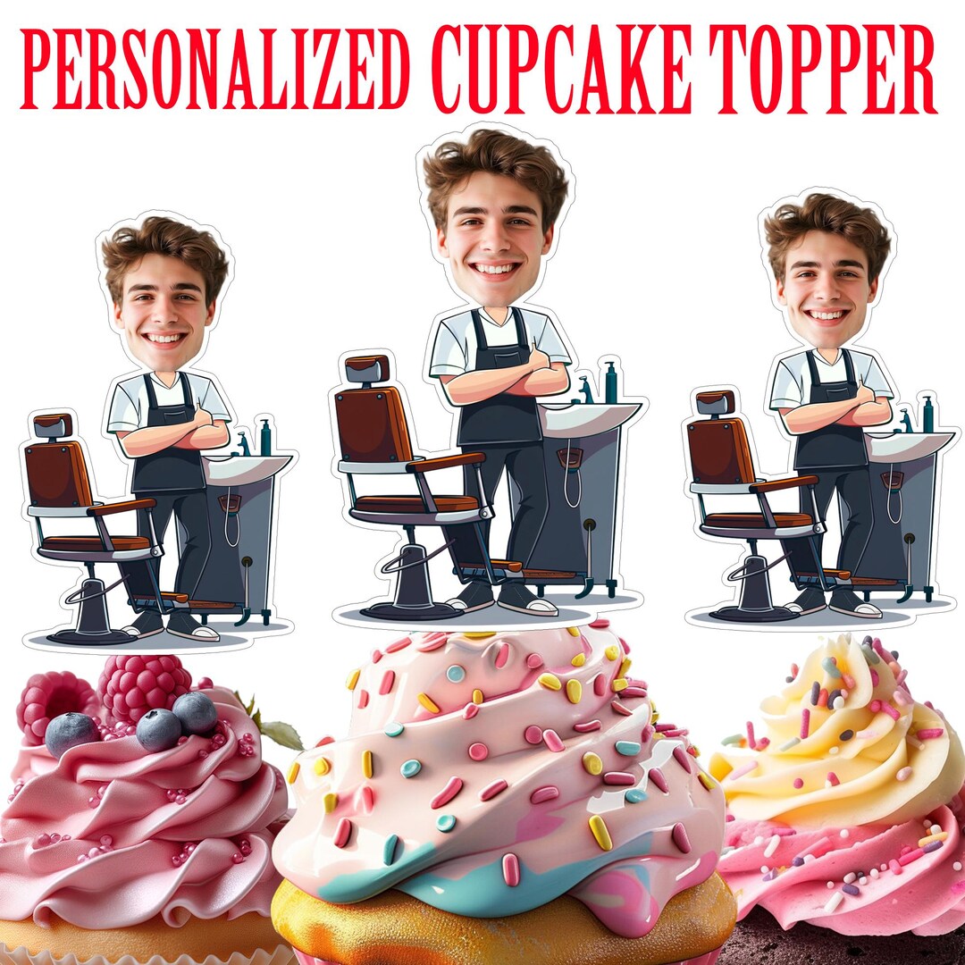 Hairdresser Cupcake Topper, Personalized Barber Face Cupcake Topper ...