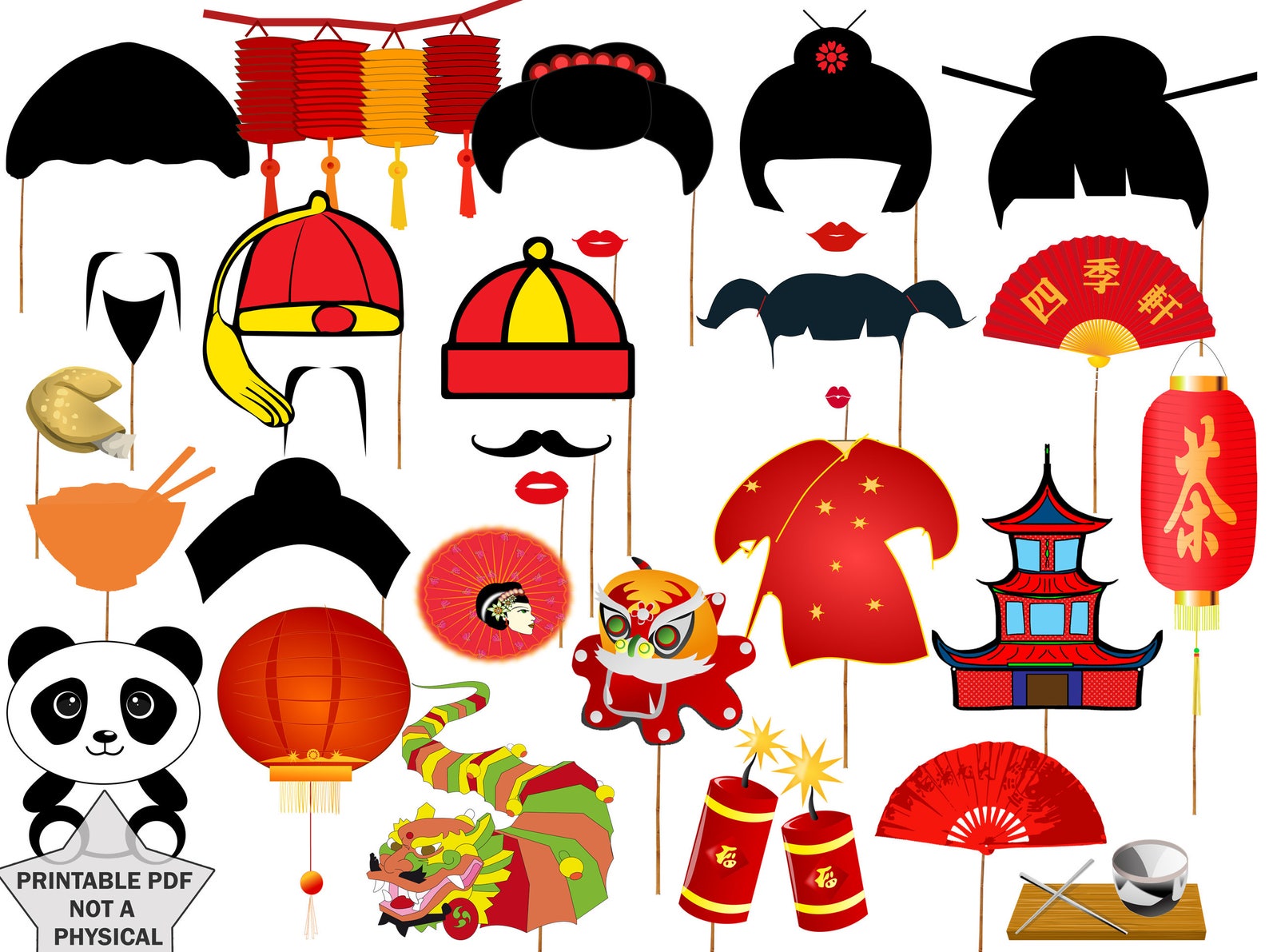 Chinese New Year Photo Booth Props: 30 Printable Party Props (digital ...