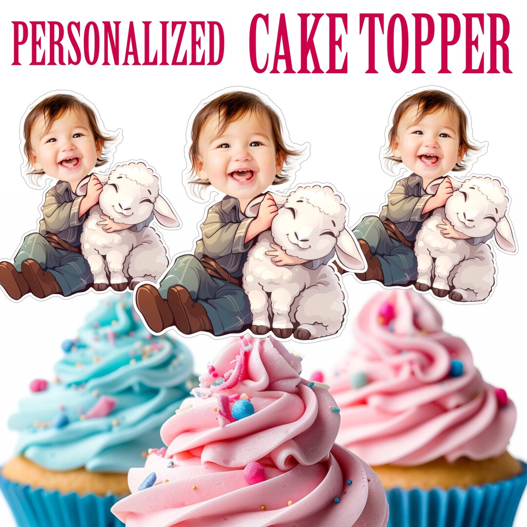 Boy With Sheep Cupcake Topper Personalized Farmer With Sheep Cupcake ...