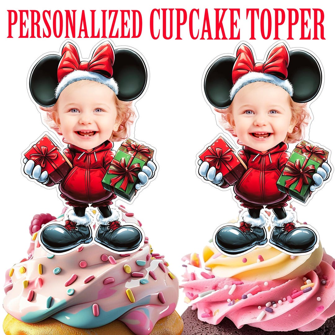 Mouse Ears Christmas Cupcake Topper, Personalized Mouse Ears Girl ...