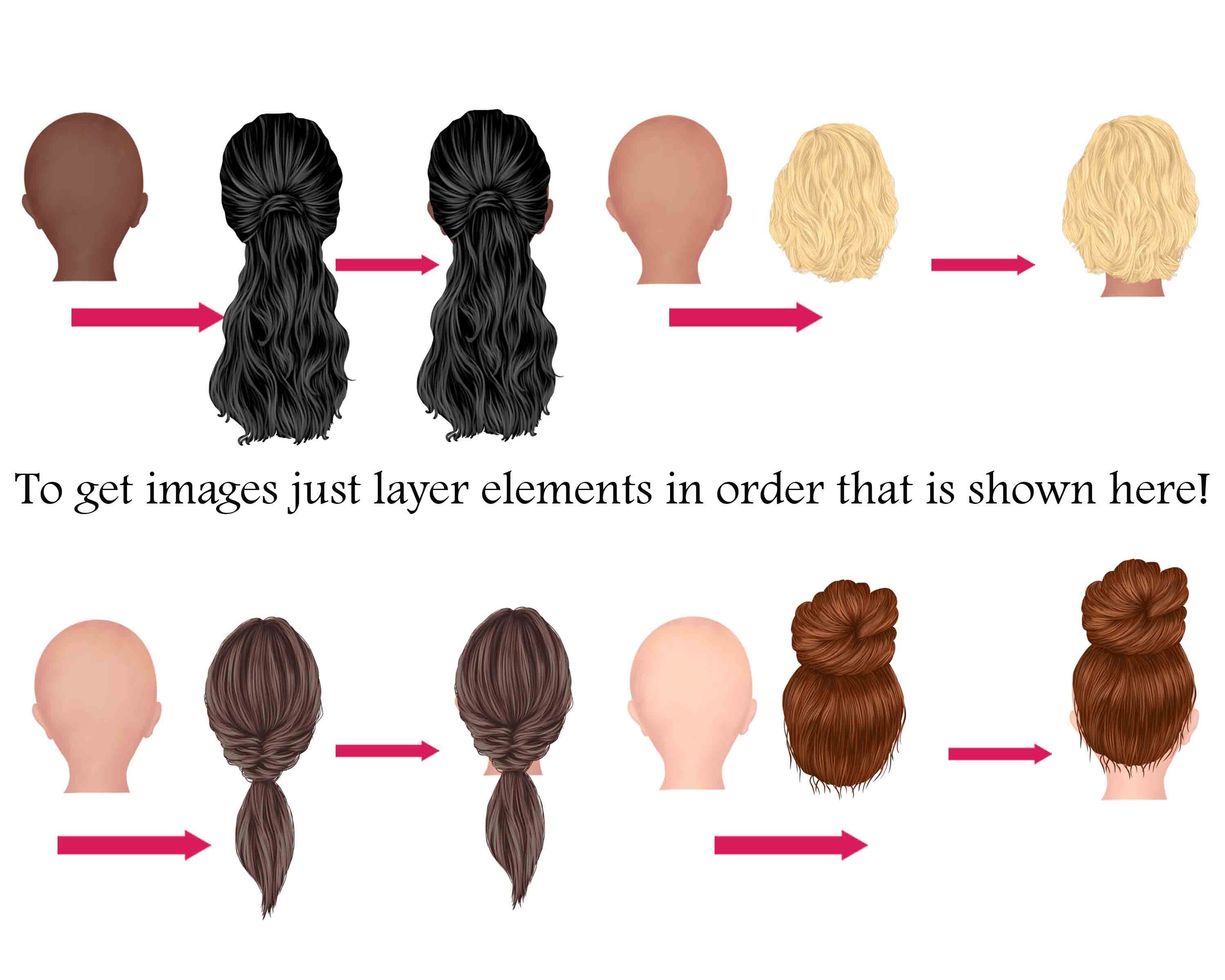 Hairstyles Clipart, Girls Hair Clipart, Hair Clip Art, Womans Hair ...