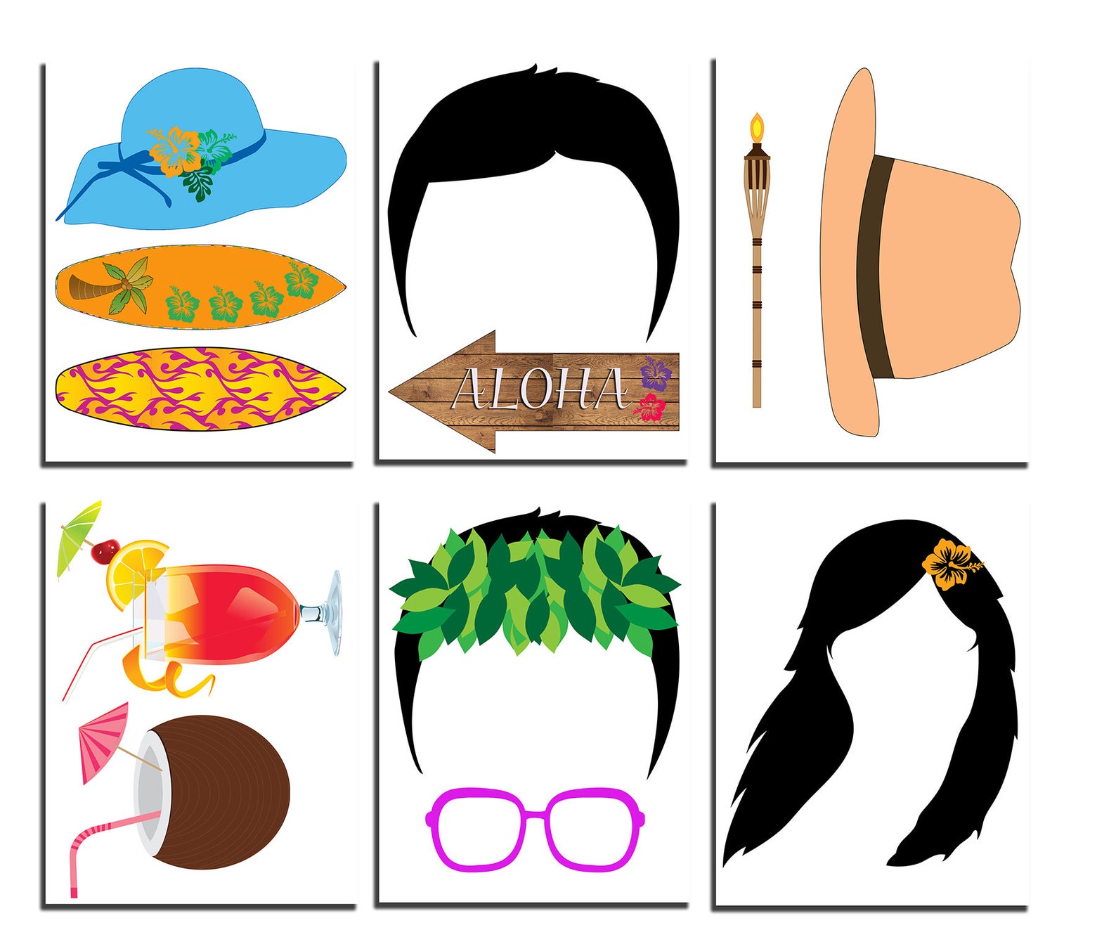 Hawaiian Photo Booth Props: luau PHOTO Props Hawaiian Party Props ...