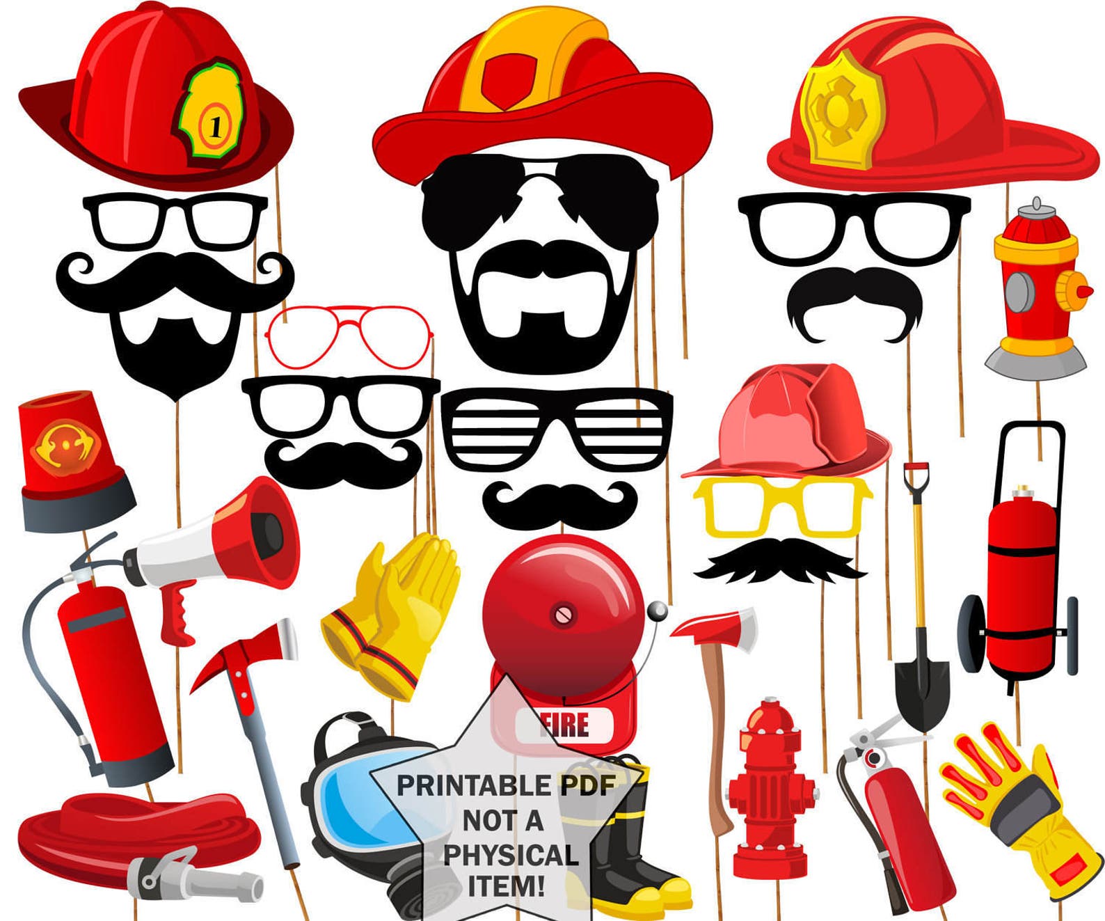 Printable Fireman Photo Booth Props: fireman PARTY Props Fire Fighter ...