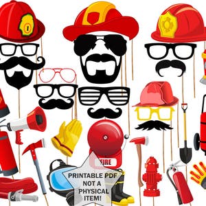 Printable Fireman Photo Booth Props: fireman PARTY Props Fire Fighter ...