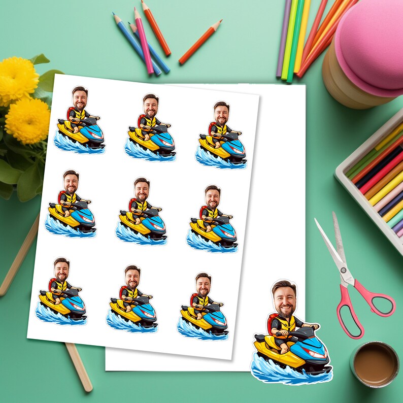 Jet Ski Driver Cake Topper, Personalized Jet Ski Face Cupcake Topper ...