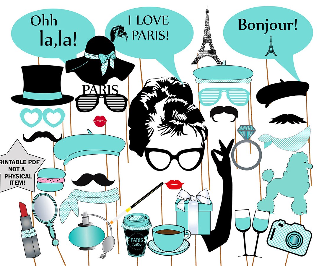 Breakfast at Tiffany's Photo Booth Props: paris PARTY Props Printable ...