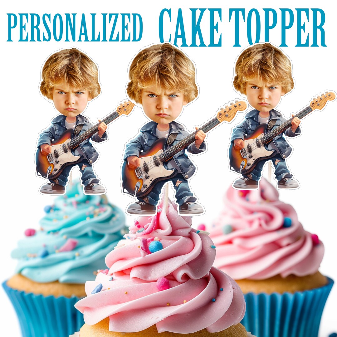 Rock Star Cupcake Topper, Personalized Rock Star Face Cupcake Topper ...