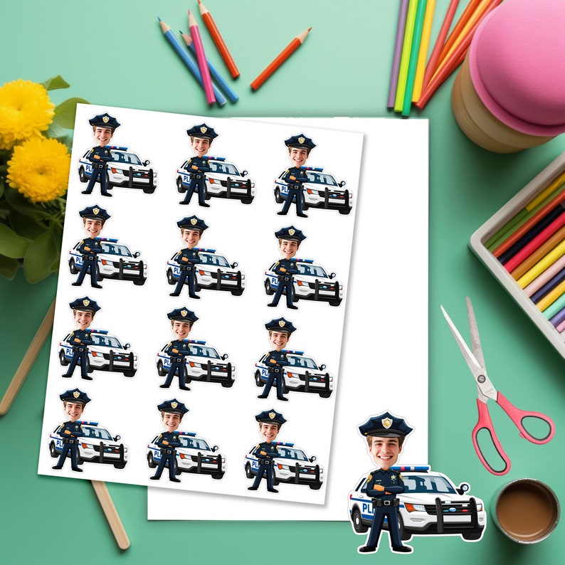 Policeman Cupcake Topper, Personalized Policeman Face Cupcake Topper ...