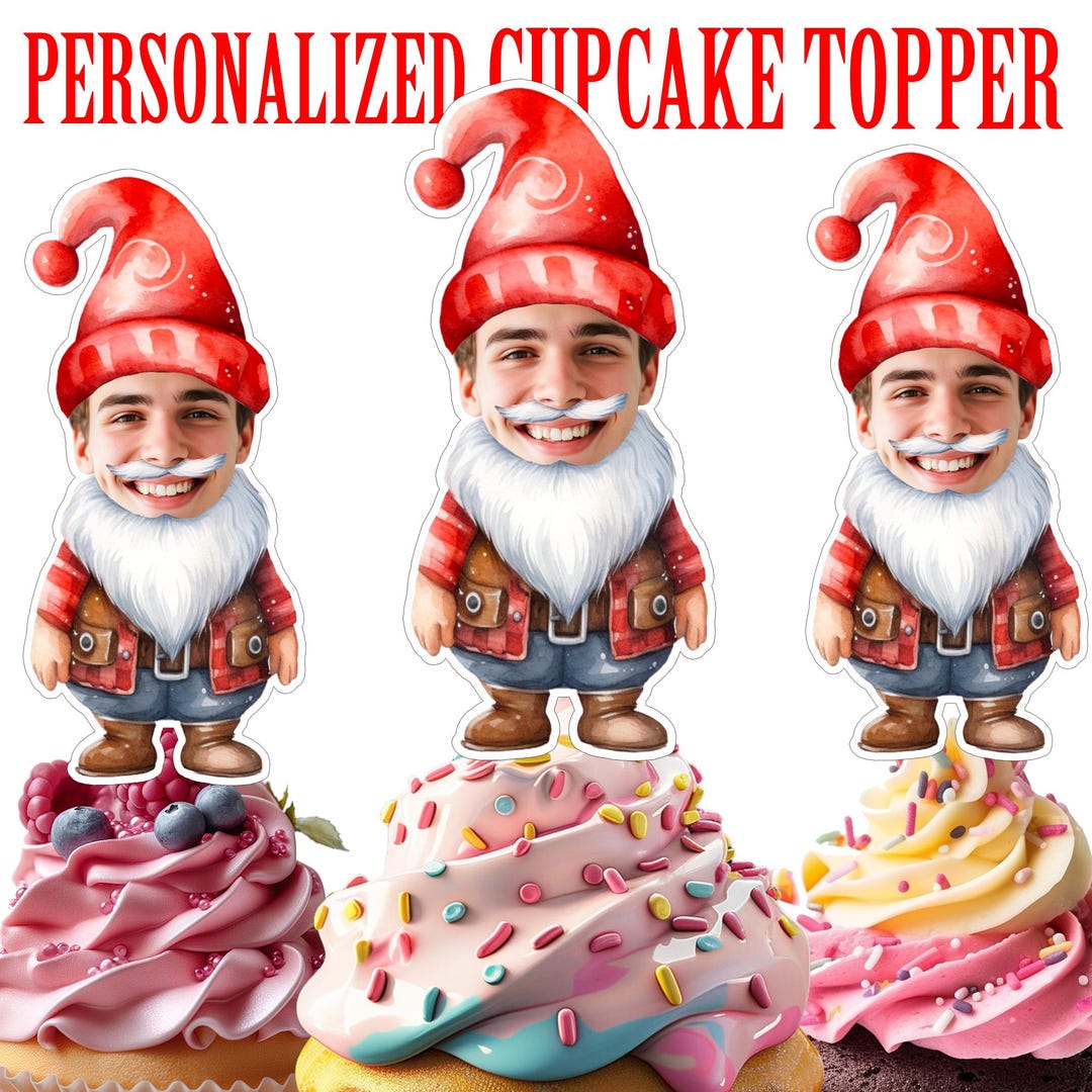 Gnome Cupcake Topper Personalized Gnome Face Cupcake Topper Printable ...