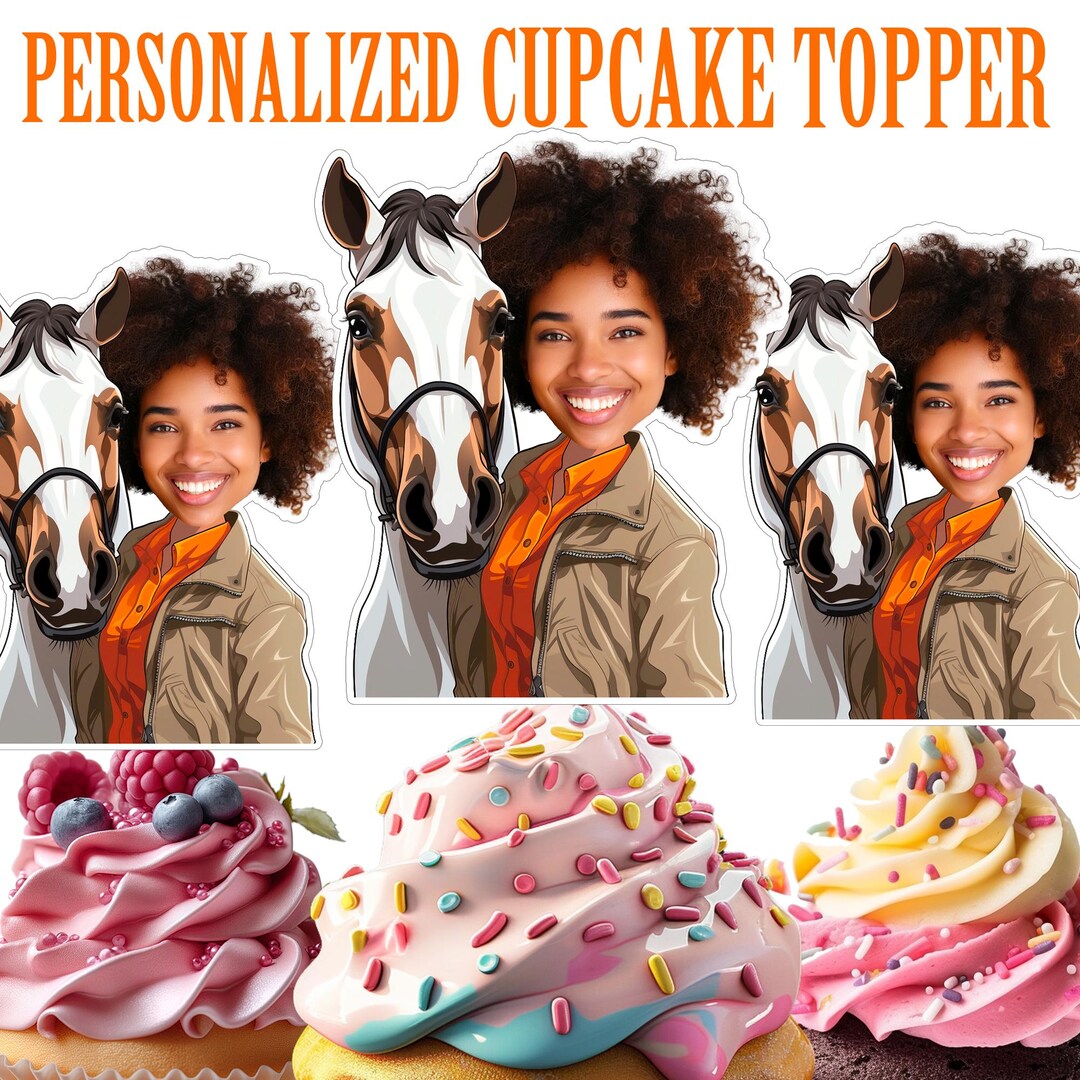 Jockey Cupcake Topper, Personalized Horse Riding Face Cupcake Topper ...
