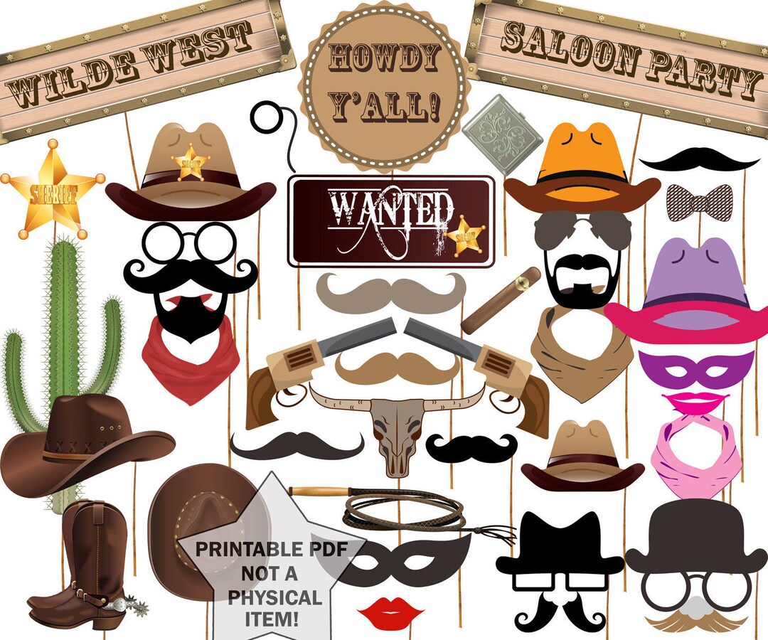 Cowboy Photo Booth Props: "western PARTY Props" Wild West Party Photo ...