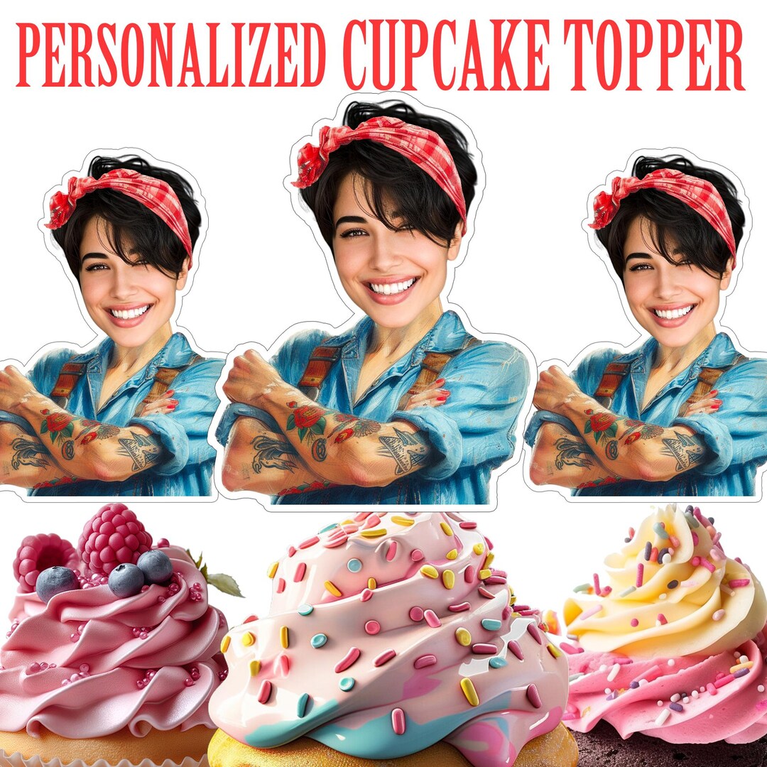 Rosie the Riveter Cupcake Topper, Personalized Rosie the Riveter Face ...