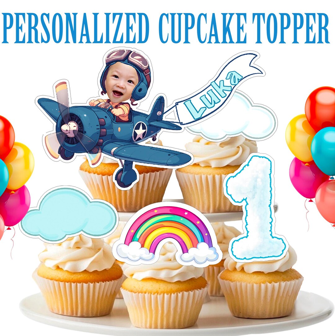 Pilot Birthday Cupcake Toppers SET, Personalized Aviator Cupcake Topper ...