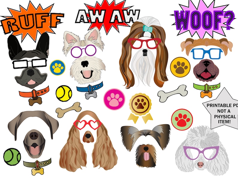 Printable Dog Photo Booth Props: dog PARTY Props Dog Birthday Party ...