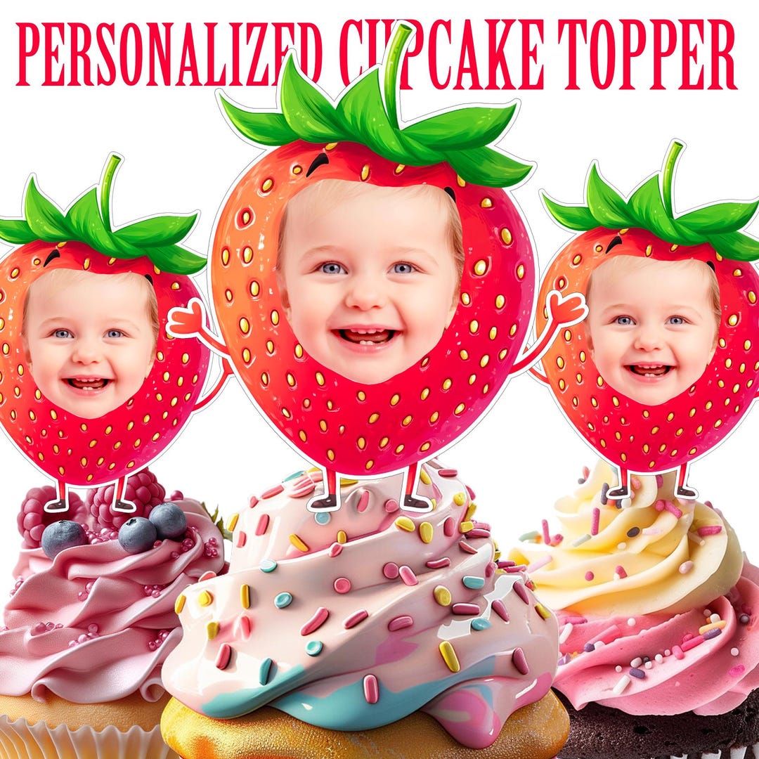 Strawberry Cupcake Topper Personalized Strawberry Cupcake Topper ...
