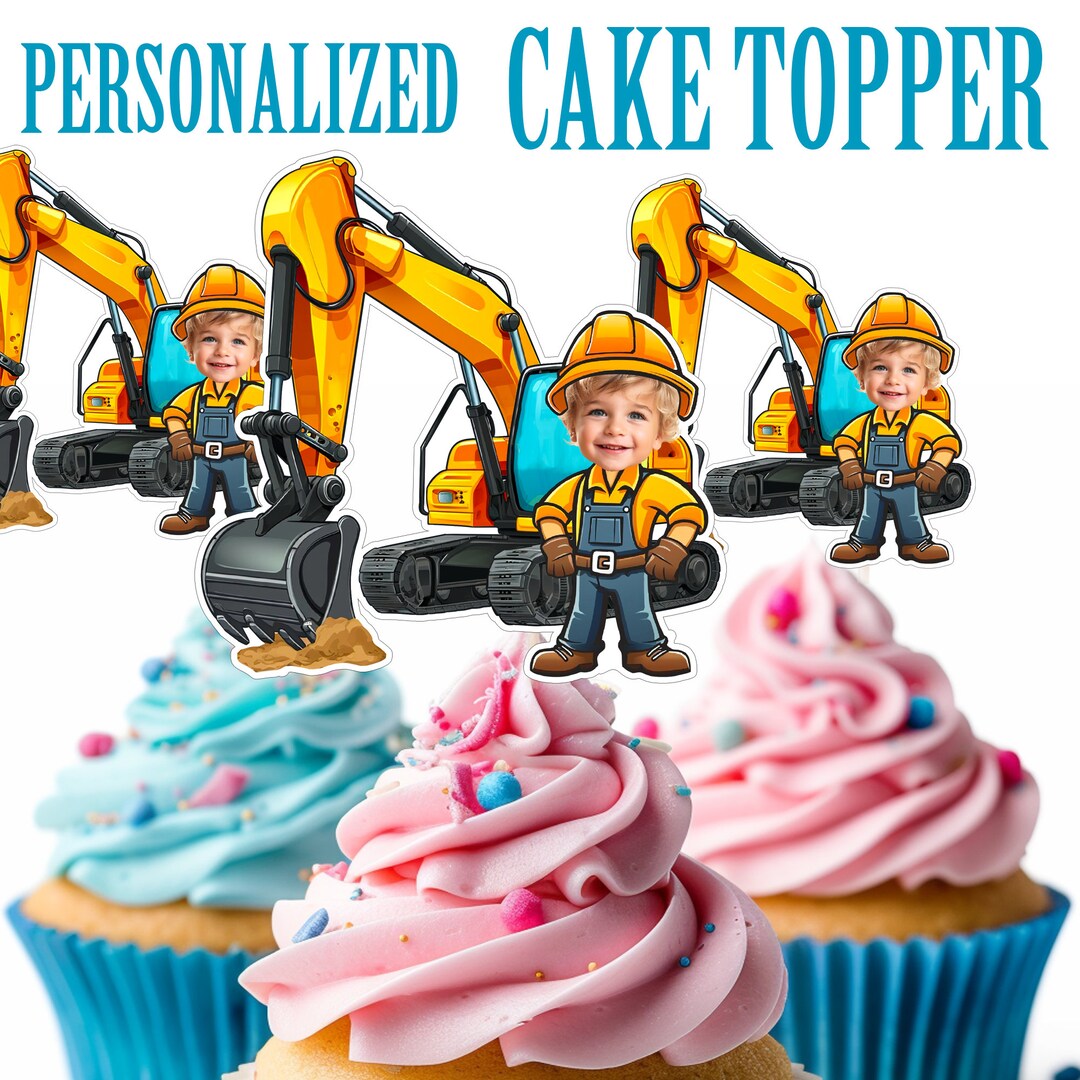 Excavator Operator Cupcake Topper, Personalized Excavator Face Cupcake ...