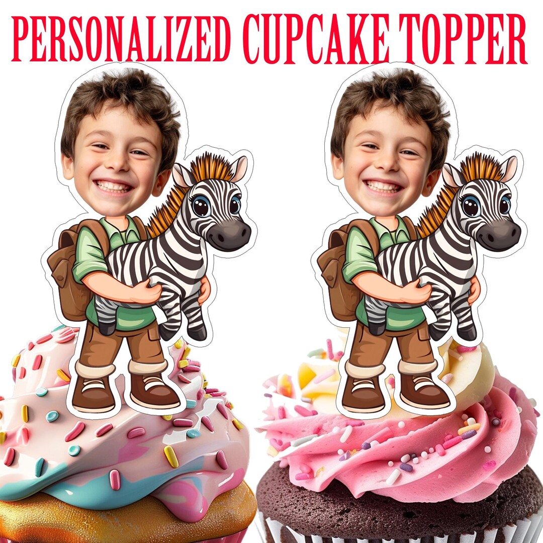 Personalized Zebra Safari Cupcake Topper: Custom Photo Birthday Decor ...
