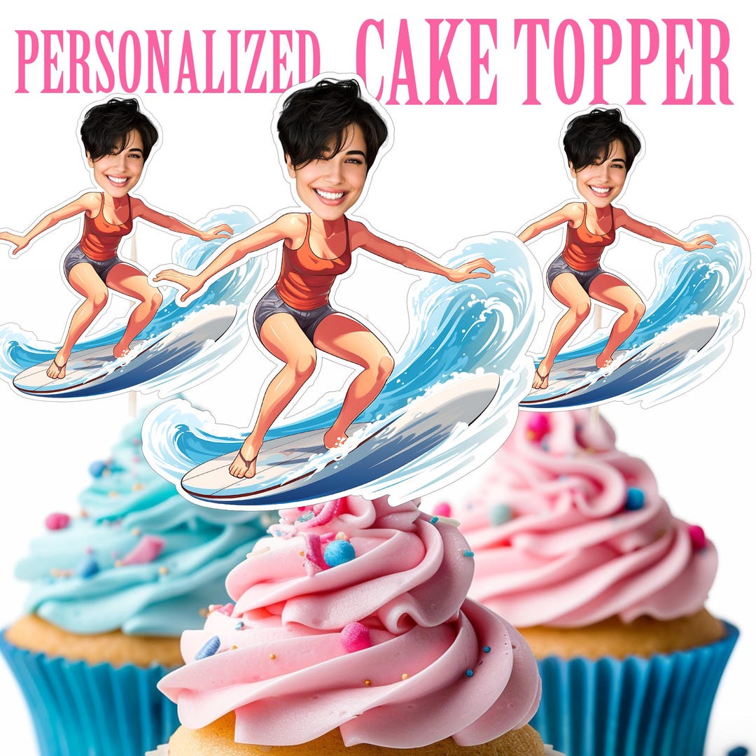 Personalized Surfer Face Cupcake Topper: Custom Photo Birthday Decor ...