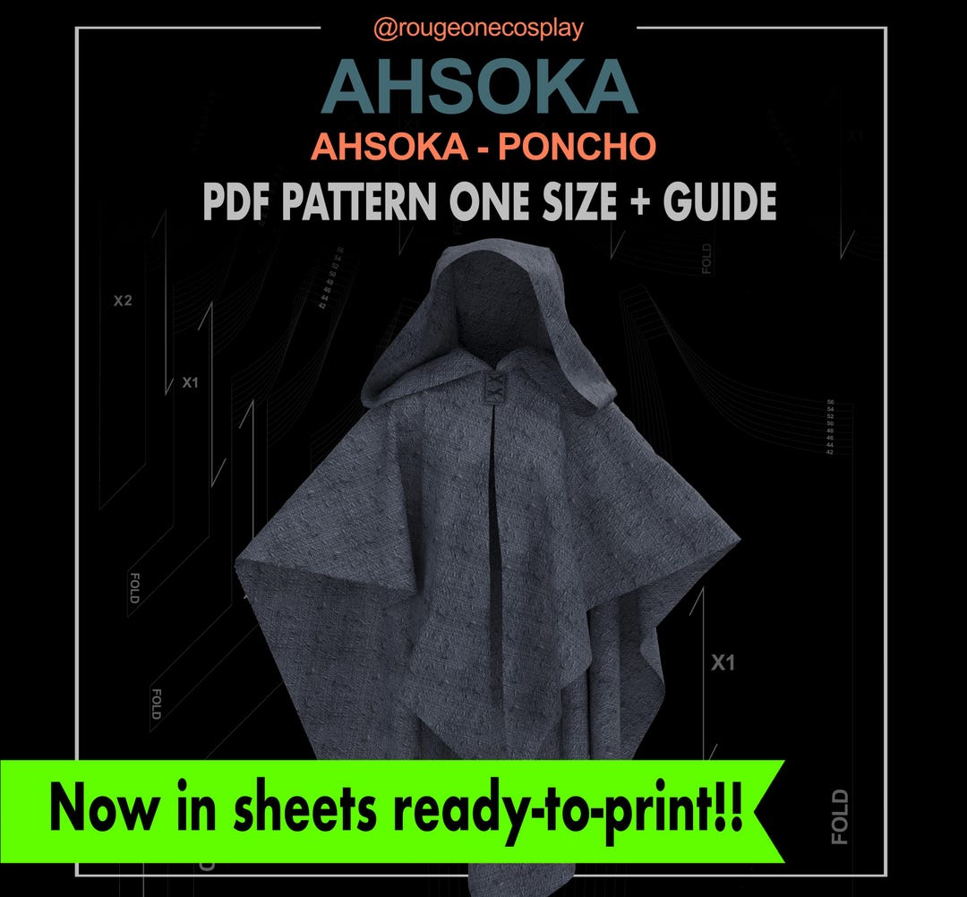 Ahsoka Sewing Pattern Poncho Starwars Cosplay Pattern DIGITAL One Size ...