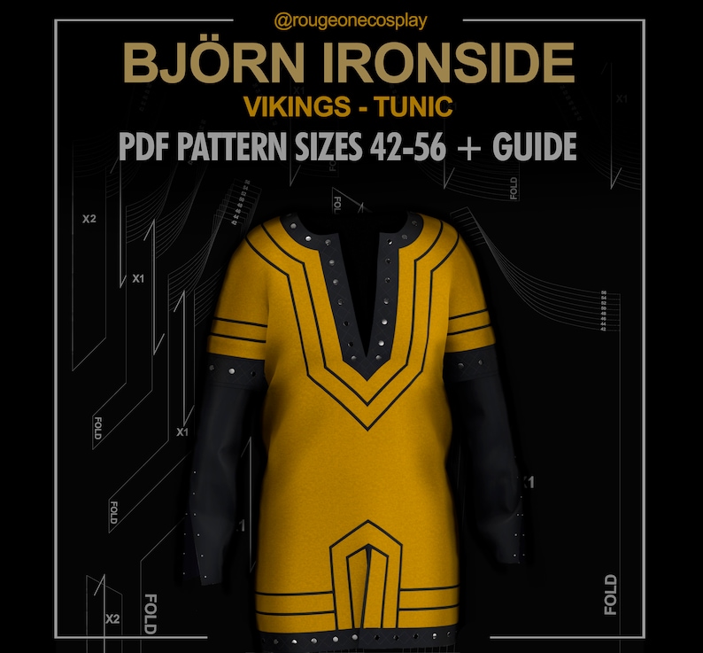 Viking Tunic Pattern Bjorn DIGITAL Sizes 42-56 EN/ES Guide - Etsy