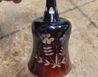 Lead Crystal Bell Amethyst Purple Cut to Clear Open Floral Pattern ...