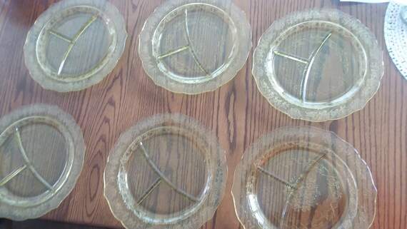 6 Yellow Depression Glass Divided Plates Federal Madrid - Etsy