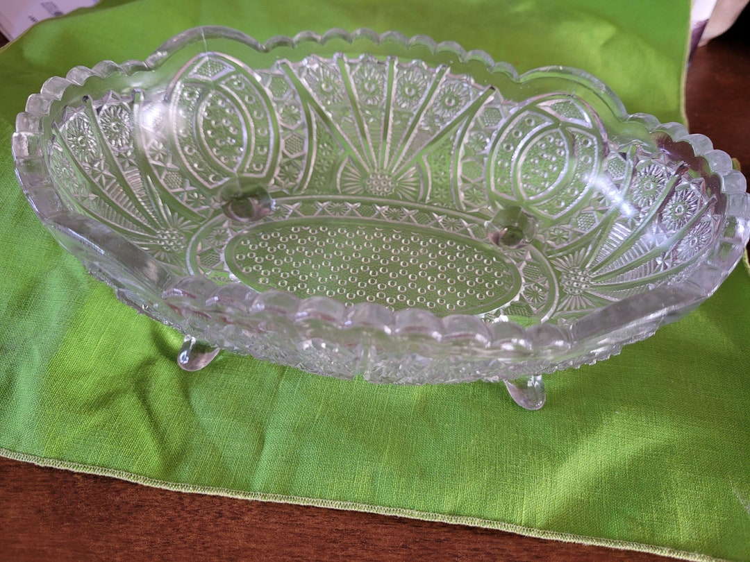 EAPG Sawtooth Edge Oval Clear Glass Bowl - Footed - Etsy