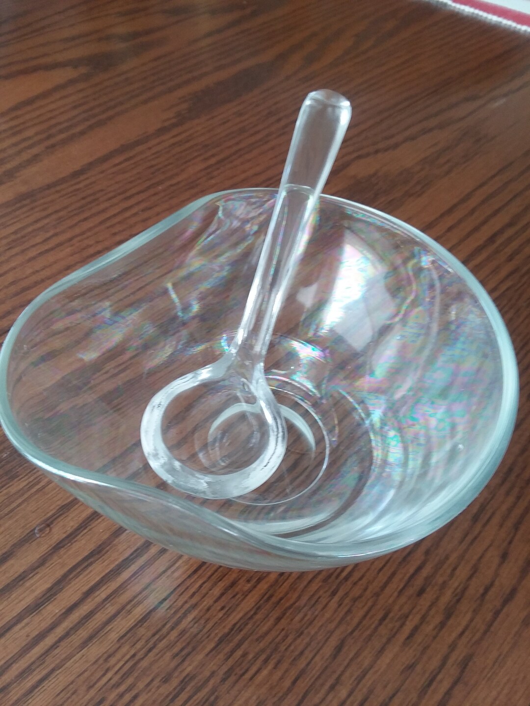 Condiment Bowl W/glass Spoon - Curved Clear Glass - Etsy